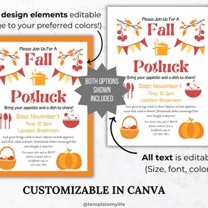 Fall Potluck Invitation Template Dinner Party Invite Flyer Autumn ...