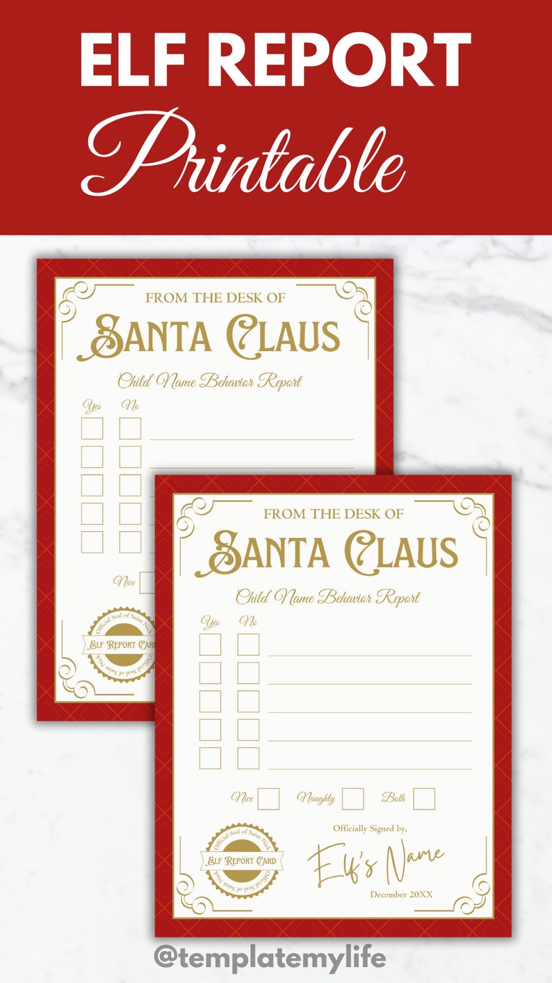Elf Report Card Printable Elf Warning Letter Christmas North Pole Mail ...