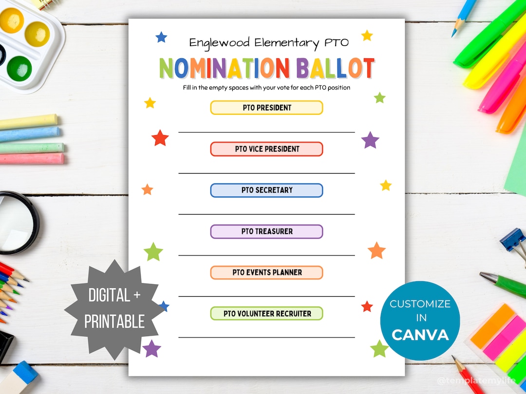PTA Election Nomination Ballot Template PTO Election Nominee Handout ...