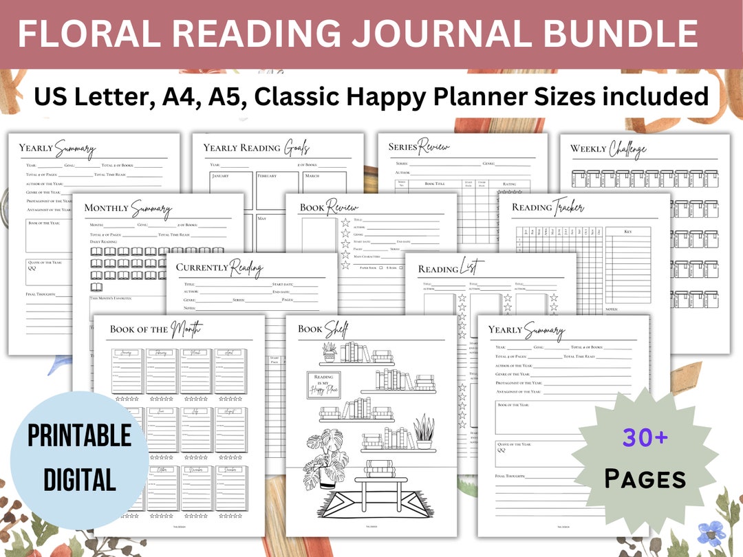Book Reading Journal Printable Bundle Reading Log Planner - Etsy