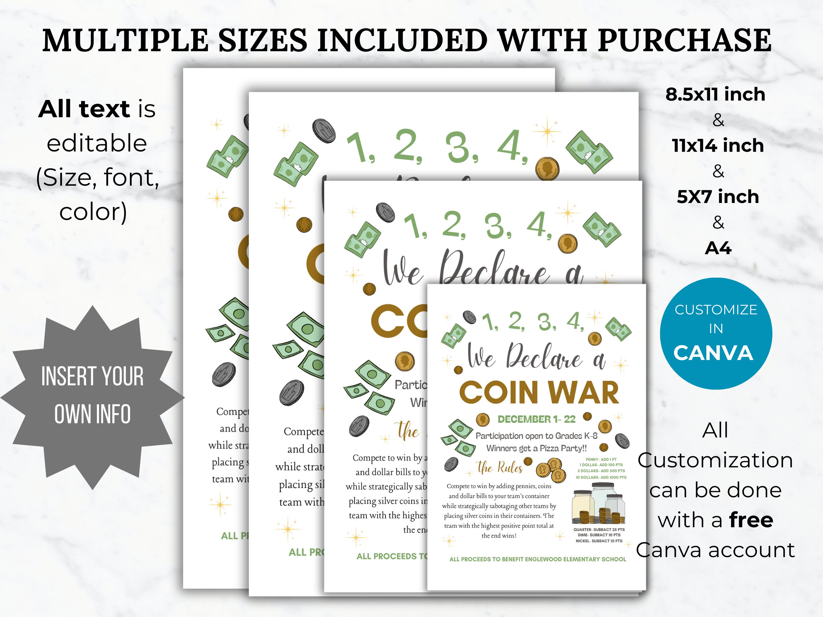 Company Coin War Flyer Template Office Coin War Fundraiser - Etsy Canada