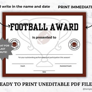 Editable Football Award Certificate Template Player Participation Gift ...