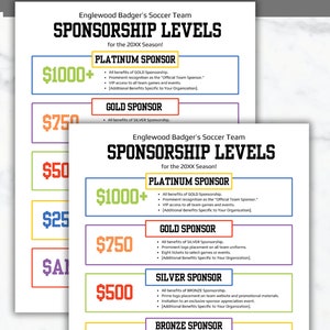Sponsorship Level Flyer Printable Club Sponsorship Level Editable ...