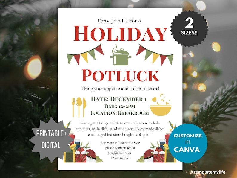 Christmas Potluck Flyer Template Holiday Potluck Invitation ...