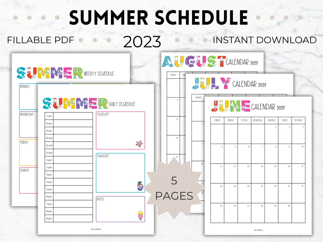 Editable Summer Schedule Kids Calendar Printable 2023 Kids - Etsy