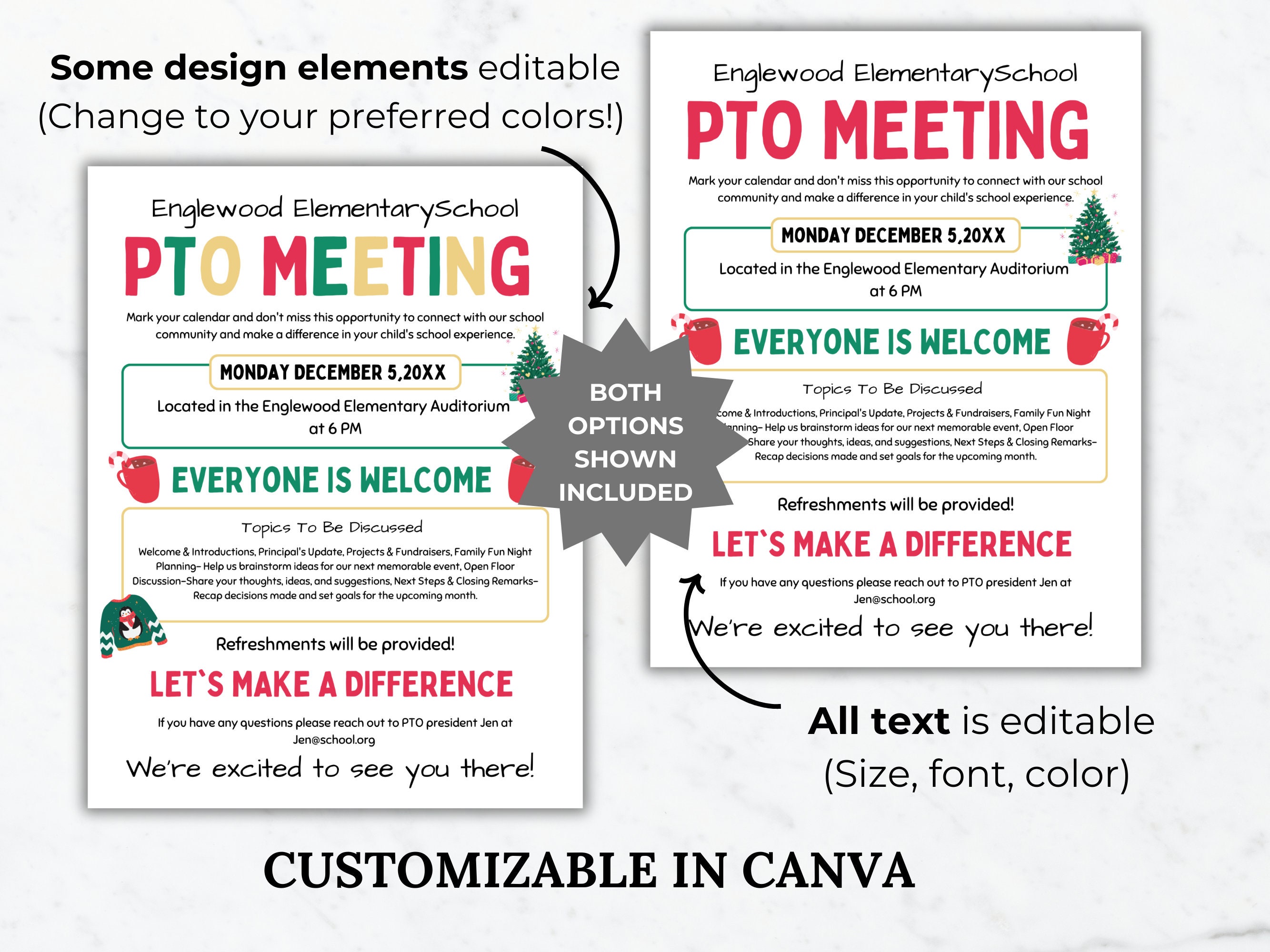 Christmas PTA Meeting Flyer Printable PTO Winter Meeting Flyer Editable ...