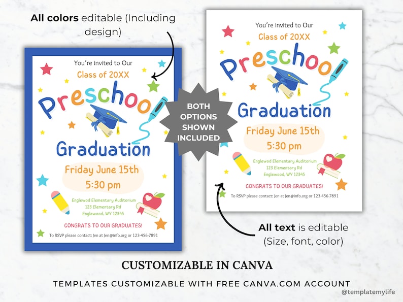 Preschool Graduation Invitation Editable Pre-k Graduation Ceremony ...