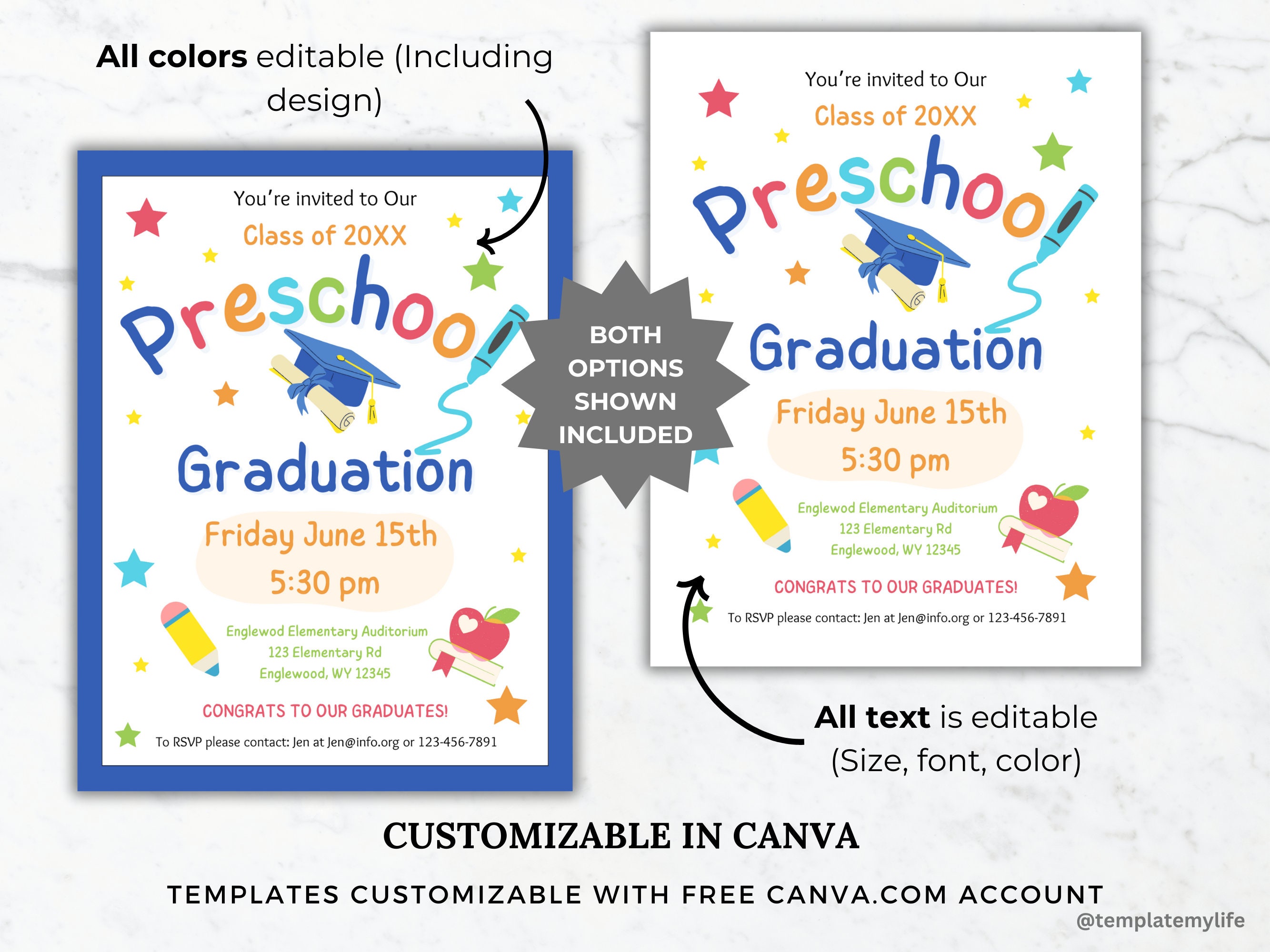 Preschool Graduation Invitation Editable Pre-k Graduation Ceremony ...