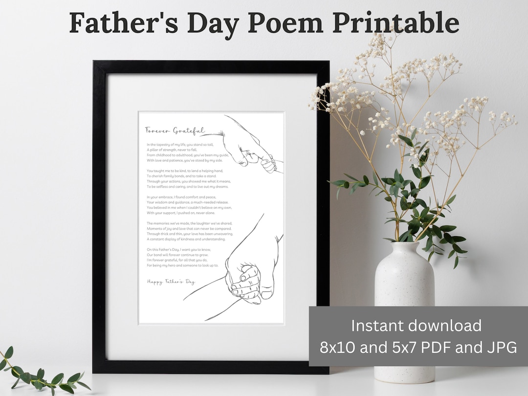 Fathers Day Poem Printable Fathers Day Gift Wall Art Fathers Day Card ...