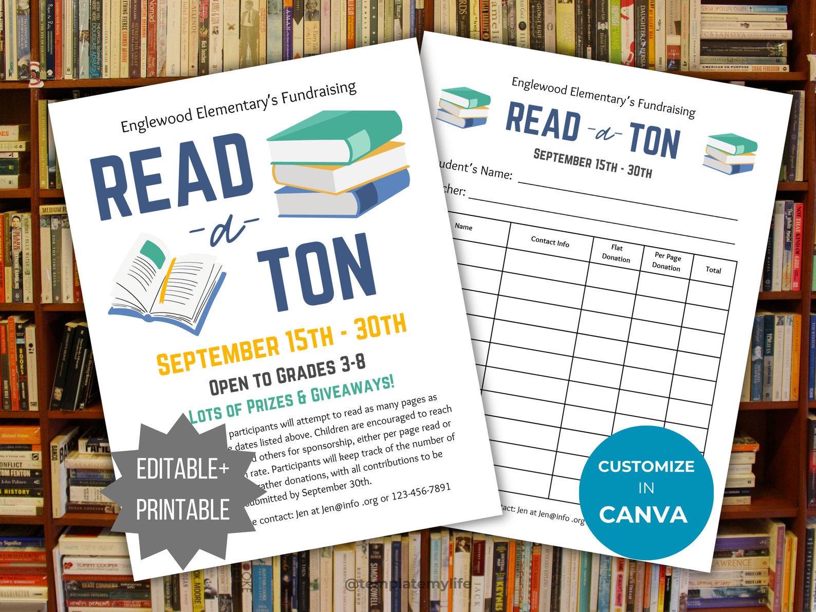 Reading Fundraiser Flyer Sponsor Pledge Form Reading Log Bundle ...