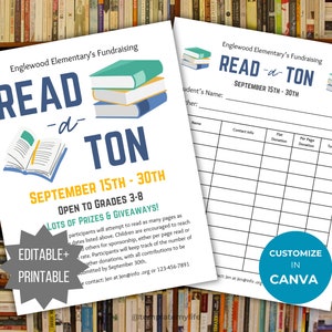 Reading Fundraiser Flyer Sponsor Pledge Form Reading Log Bundle ...