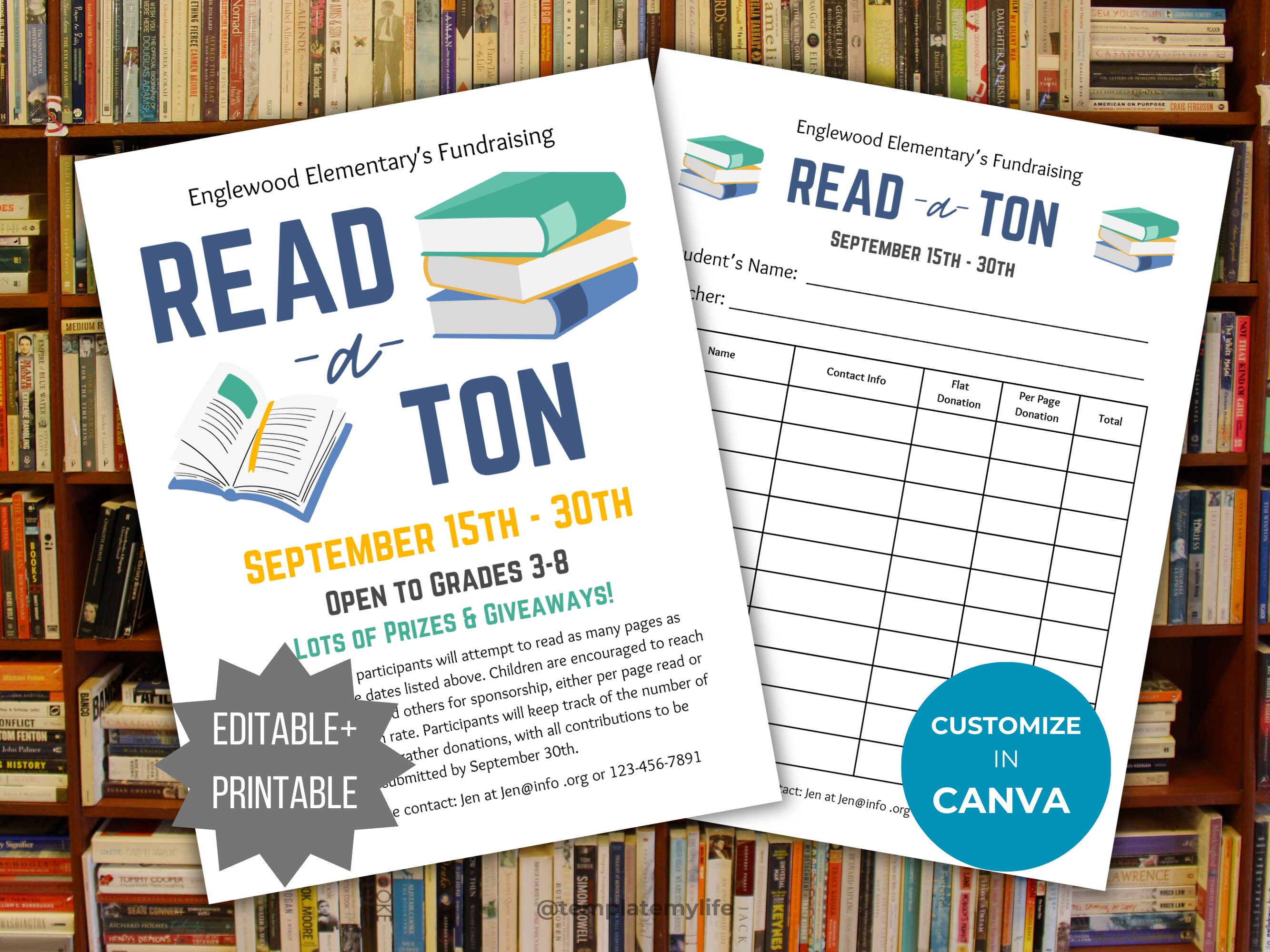 Reading Fundraiser Flyer Sponsor Pledge Form Reading Log Bundle ...