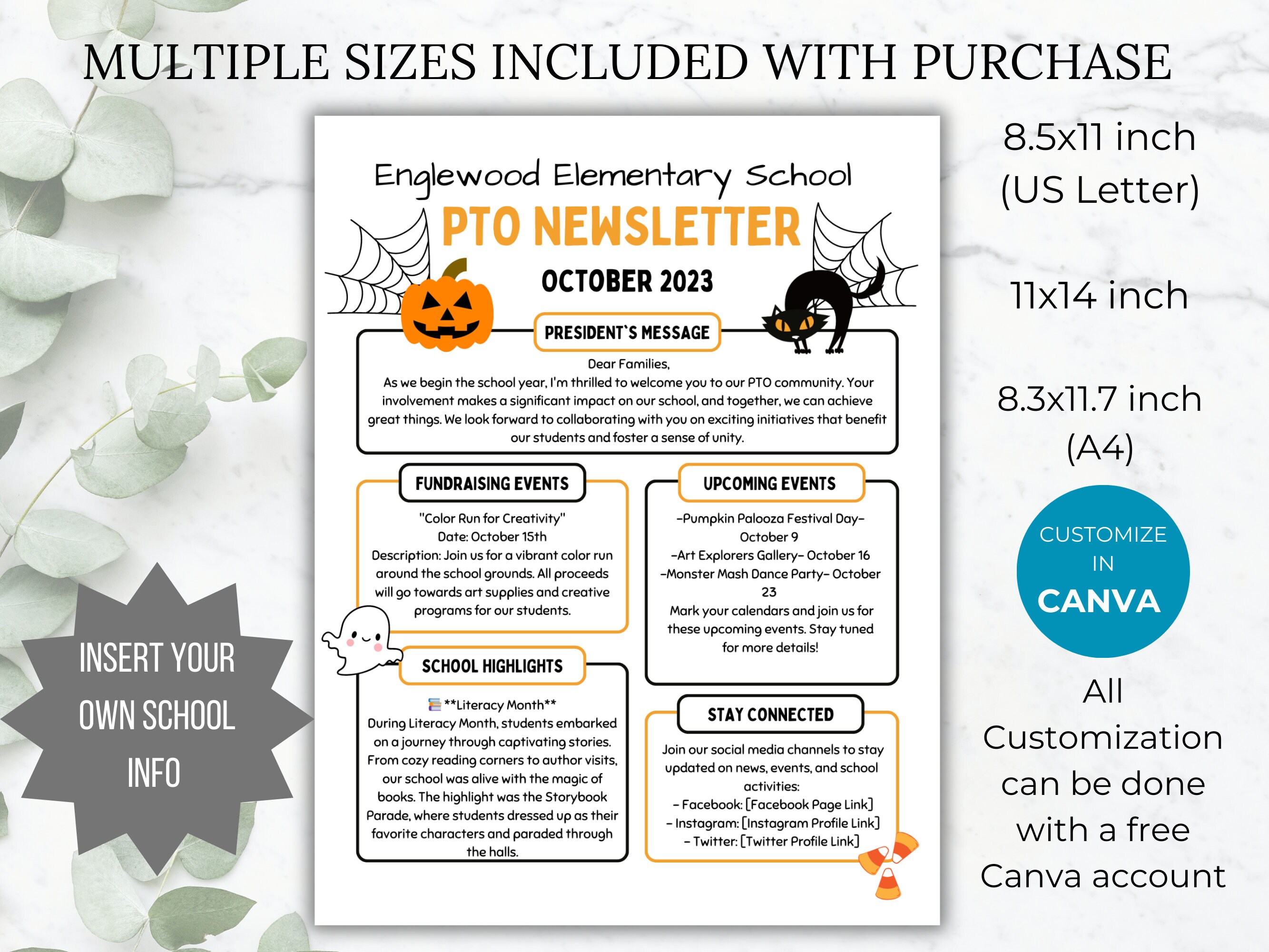 PTA PTO NEWSLETTER Flyer Editable Template Bundle Monthly - Etsy