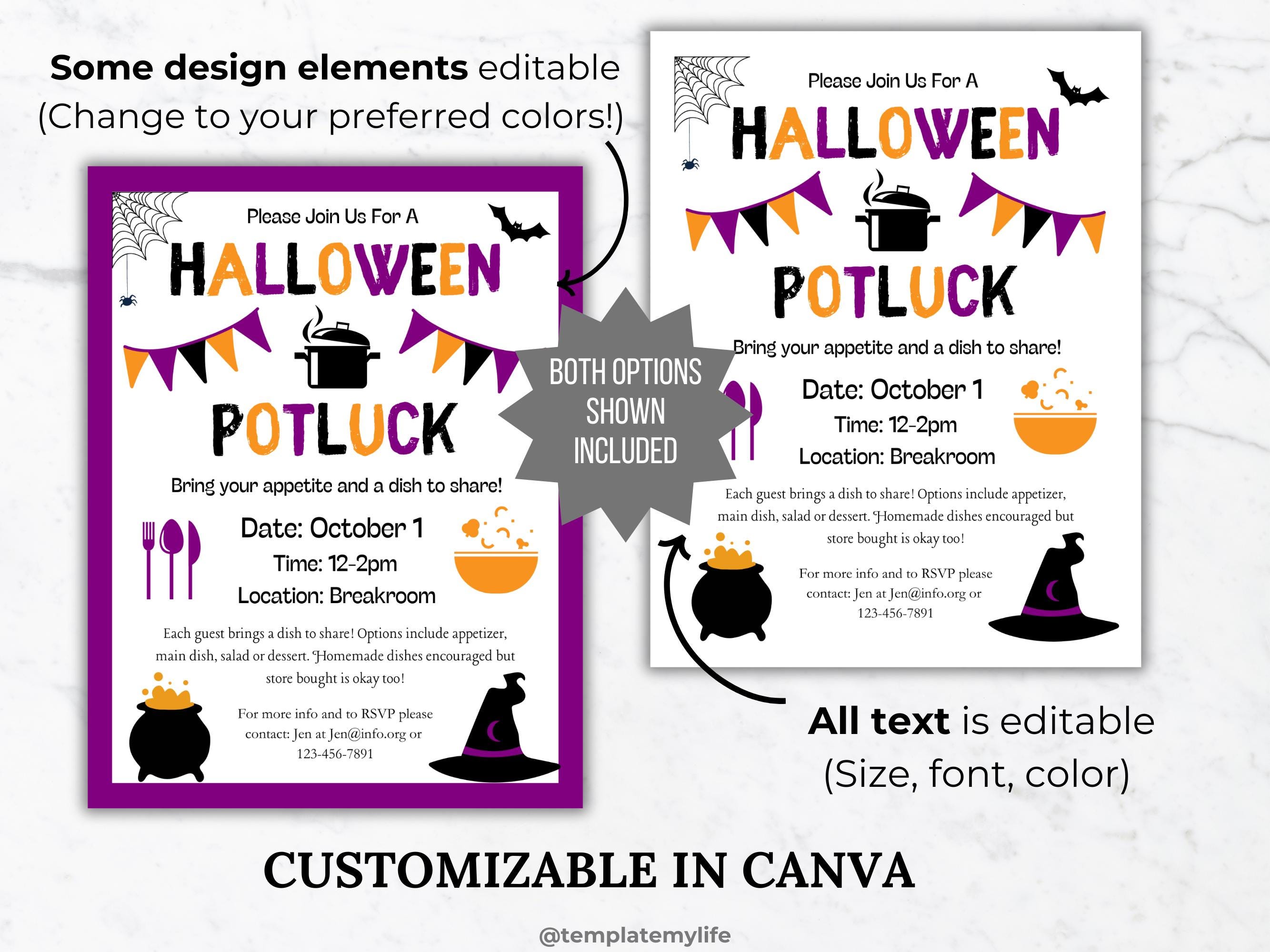 Halloween Potluck Flyer and Sign up Sheet Template Autumn Dinner Party ...