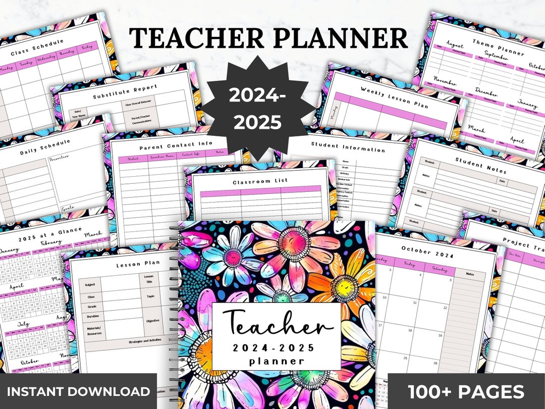 Teacher Planner Printable 2024-2025 School Calendar Lesson Planner ...