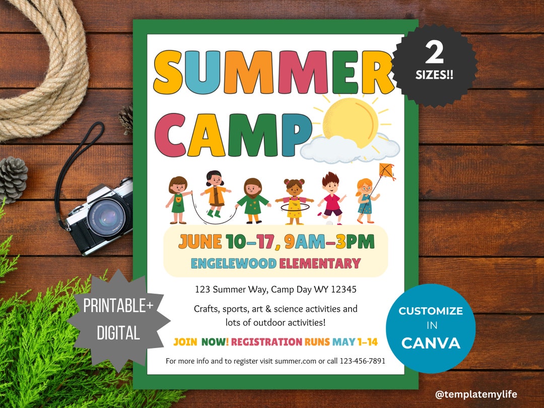 Summer Camp Flyer Template Summer Fun Camp Invite Editable Church Flyer ...