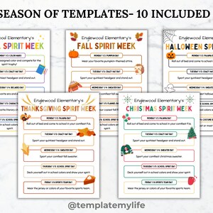 SPIRIT WEEK Flyer Editable Template Bundle Monthly School Spirit ...