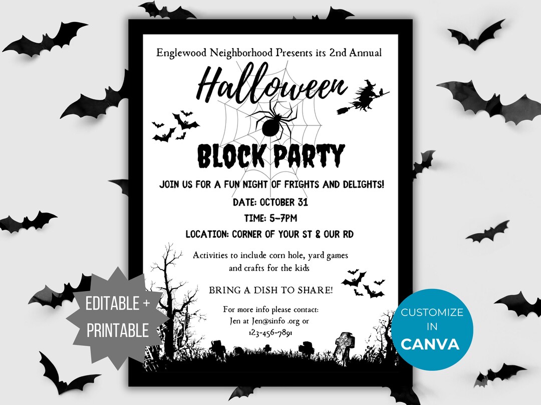 Halloween Block Party Flyer Template Fall Block Party Event Invite ...