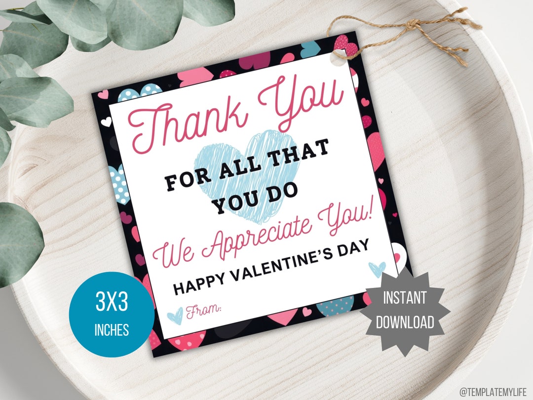 Valentine Gift Tag Printable Staff Appreciation Gift Bag Label ...