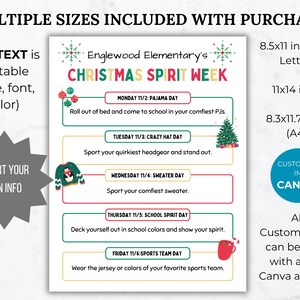 Christmas Spirit Week Flyer Printable School Spirit Flyer Editable Pto ...