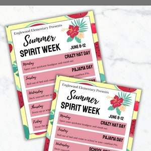 Summer Spirit Week Flyer Printable Office Spirit Week Template Summer ...