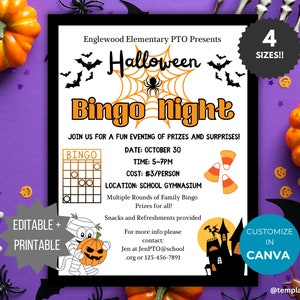 Halloween Bingo Night Flyer PTO Template School Fundraiser Flyer Event ...
