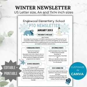 PTA Winter Newsletter Flyer Printable PTO School Newsletter Flyer ...