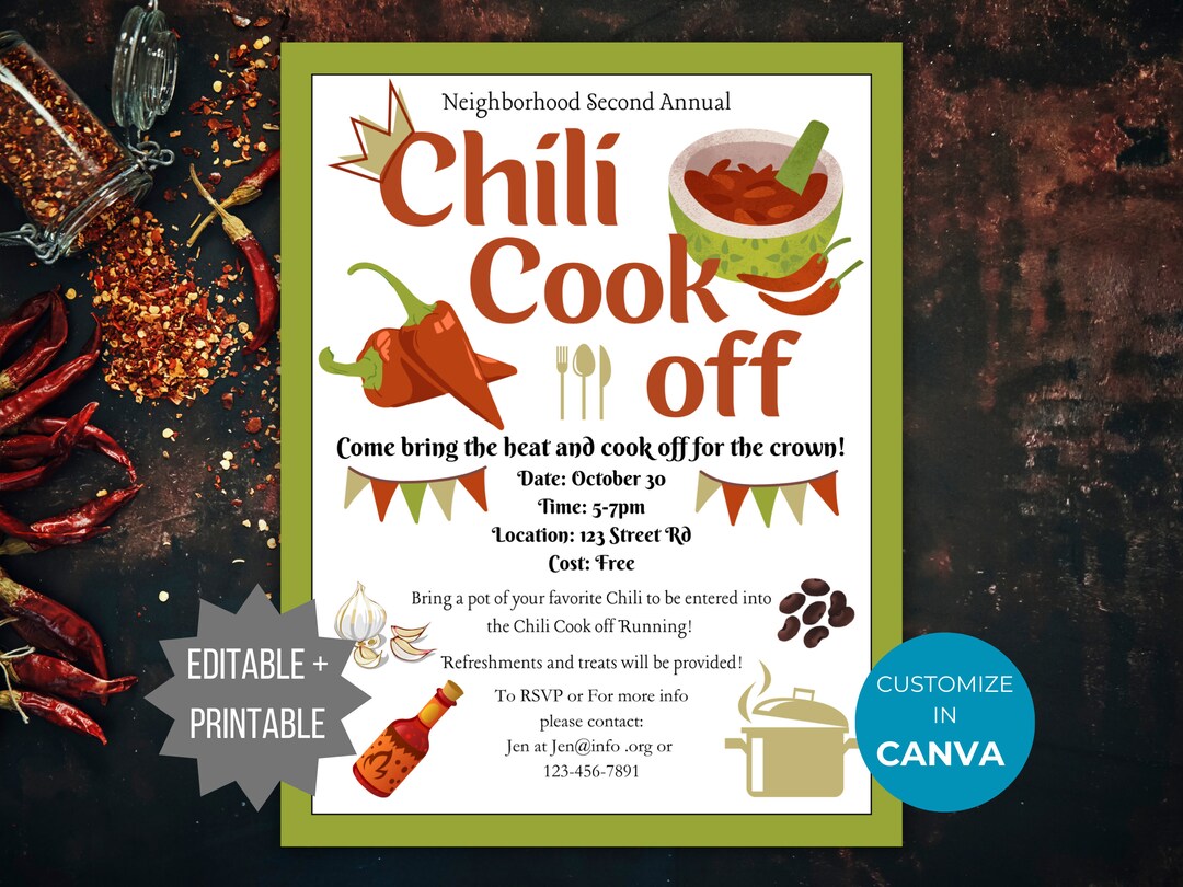 Fall Chili Cook off Flyer Template Autumn Church Event Invite Editable ...
