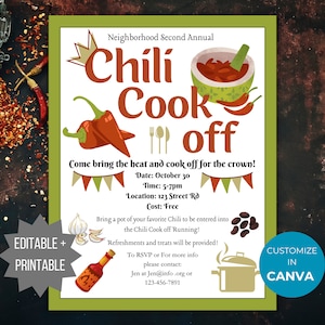Fall Chili Cook off Flyer Template Autumn Church Event Invite Editable ...