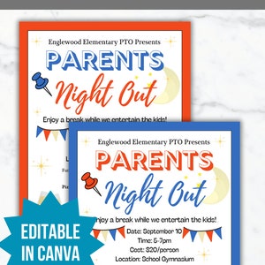 Back to School Parents Night Out Flyer Template PTO School Fundraiser ...