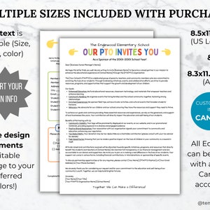 PTA Sponsorship Letter Printable PTO Membership Template Editable Pta ...