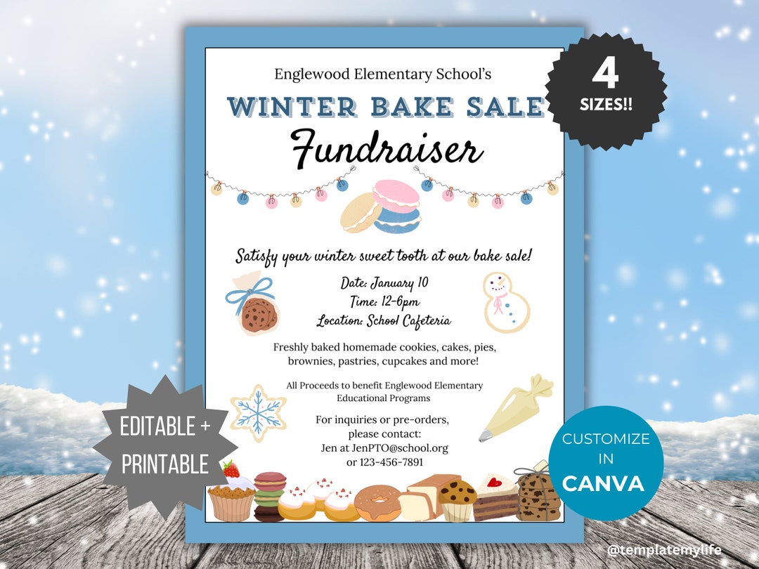 Winter Bake Sale Fundraiser Flyer Winter Event Invite PTO Template ...
