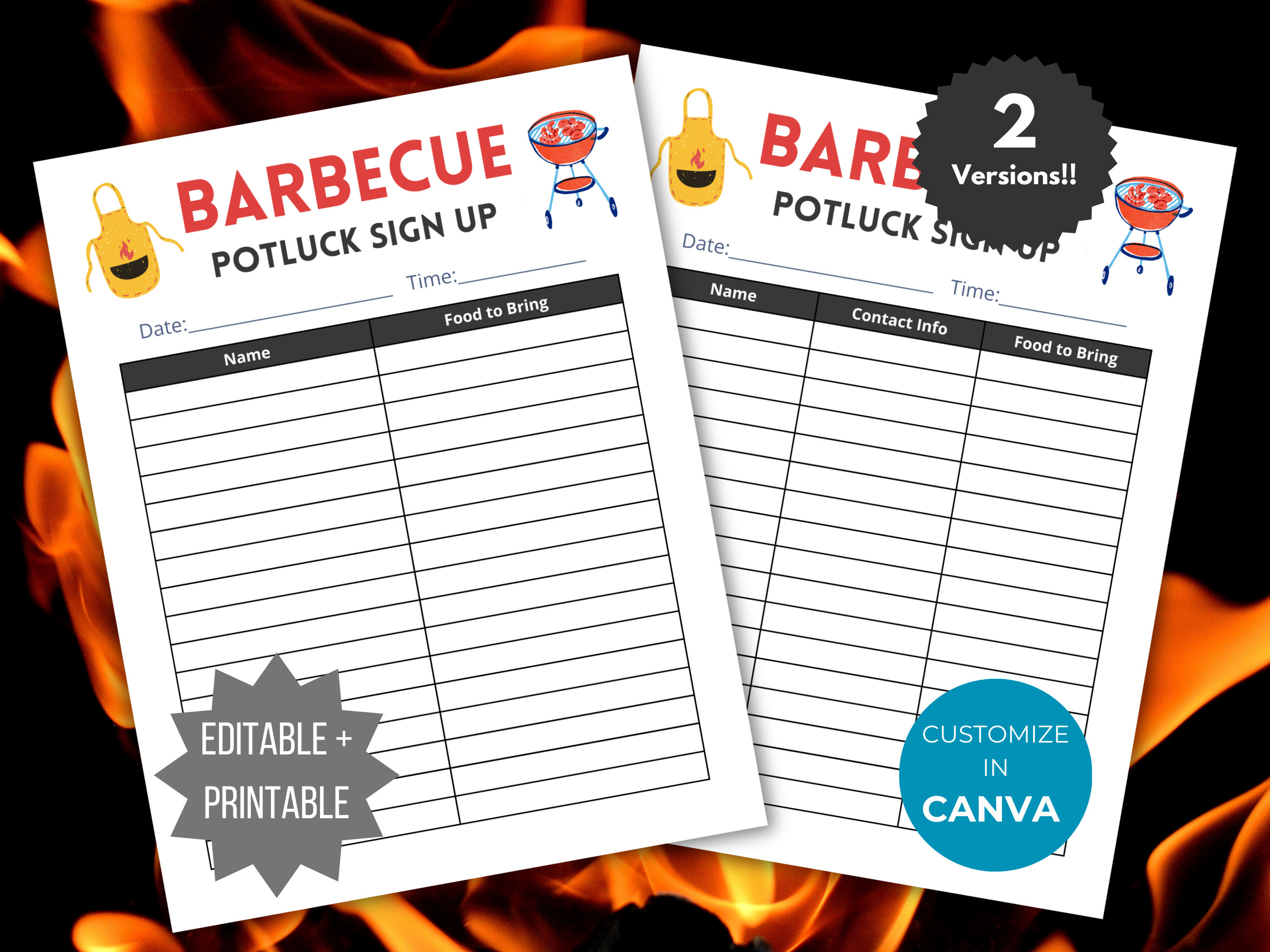 BBQ Potluck Sign up Sheet Template Summer Barbecue Potluck Sign up ...
