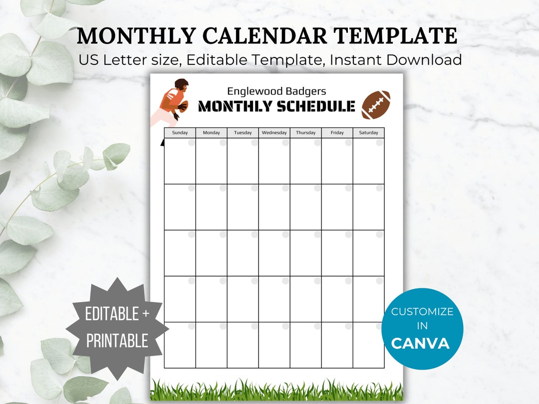 Football Season Calendar Template Monthly Football Game Schedule ...