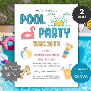 Pool Party Invite Template Summer Party Invite Flyer PTO PTA Template ...