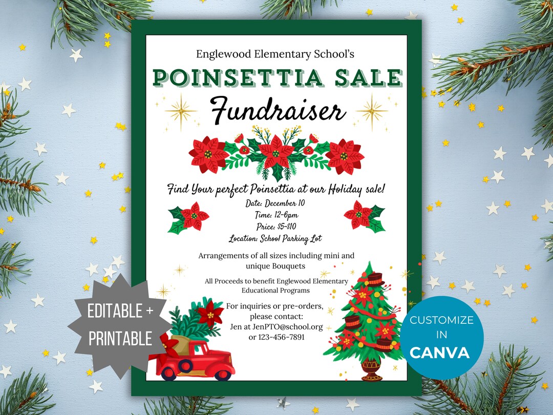 Christmas Poinsettia Sale Fundraiser Flyer PTO Template Xmas ...