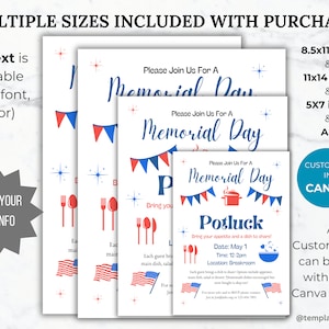 Memorial Day Potluck Invitation Template Potluck Invite Flyer Office ...