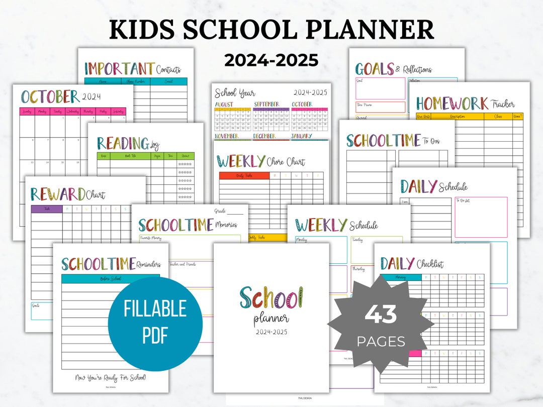 Kids School Planner Printable Back to School Calendar 2024-2025 Kids ...