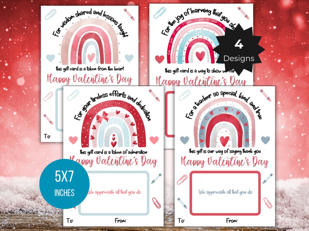 Valentine Teacher Gift Card Holder Printable Teacher Valentine Gift ...