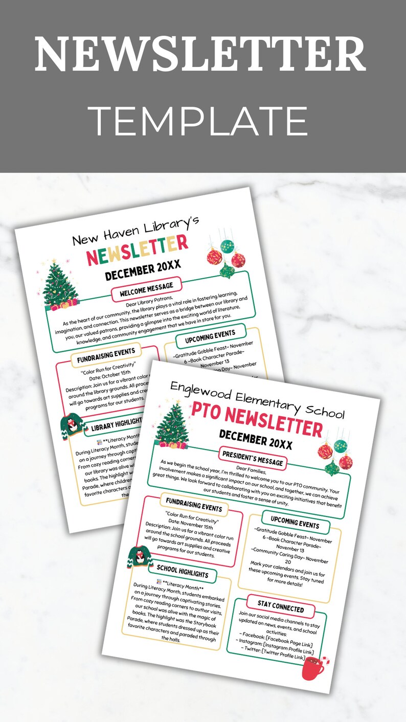 December Newsletter Flyer Printable PTO PTA School Newsletter Template ...