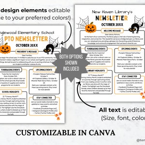 PTA Halloween Newsletter Flyer Printable PTO School Newsletter Flyer ...