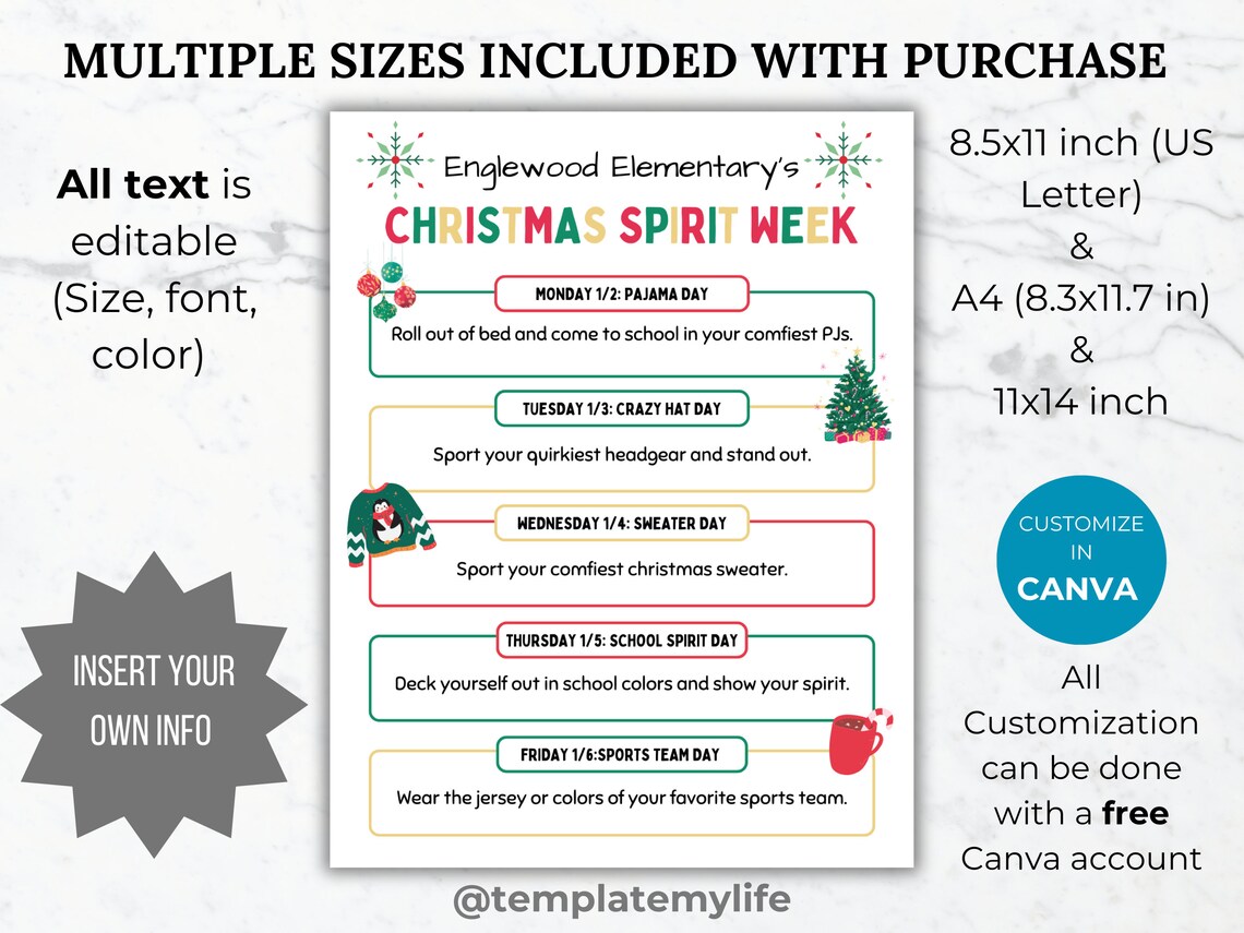 SPIRIT WEEK Flyer Editable Template Bundle Monthly School Spirit ...