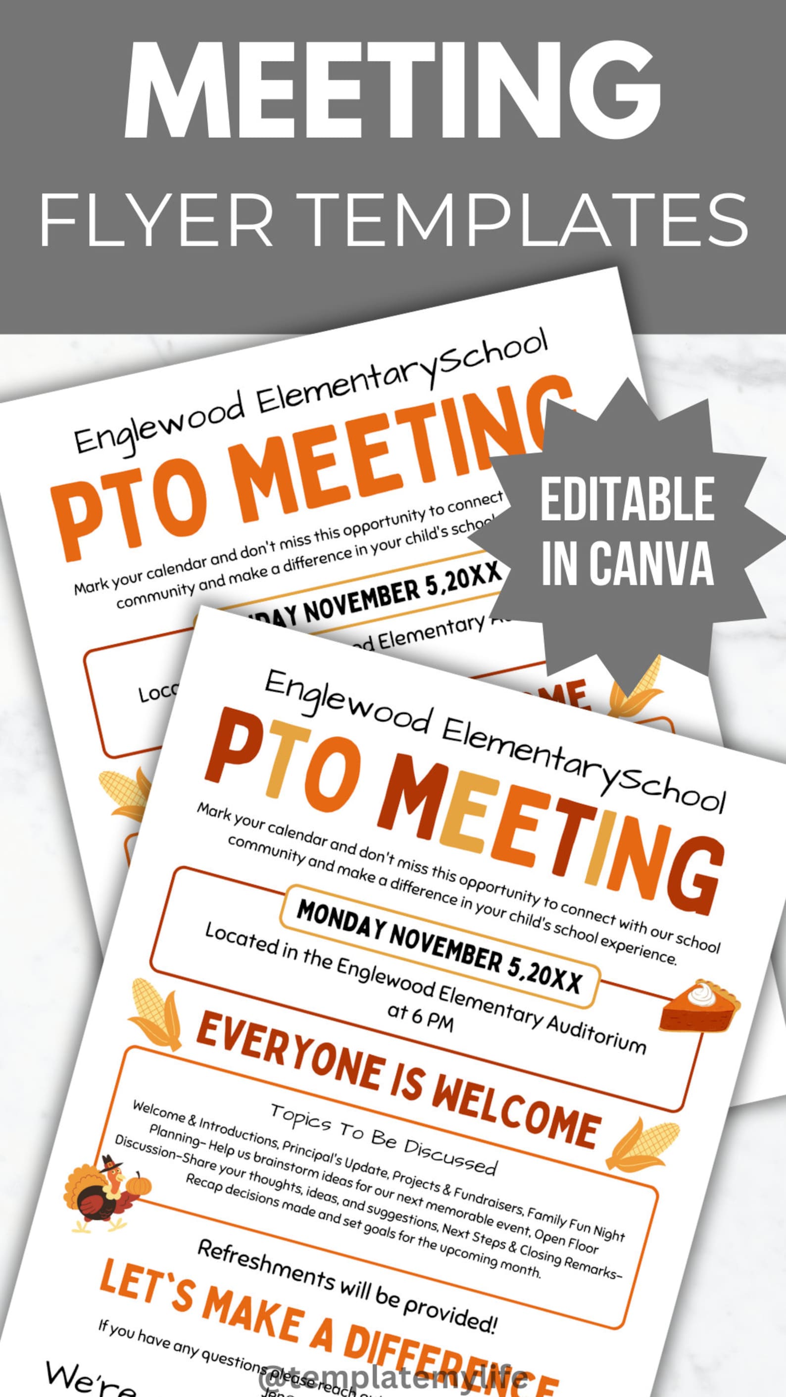 Thanksgiving PTA Meeting Flyer Printable PTO Fall Meeting Flyer ...