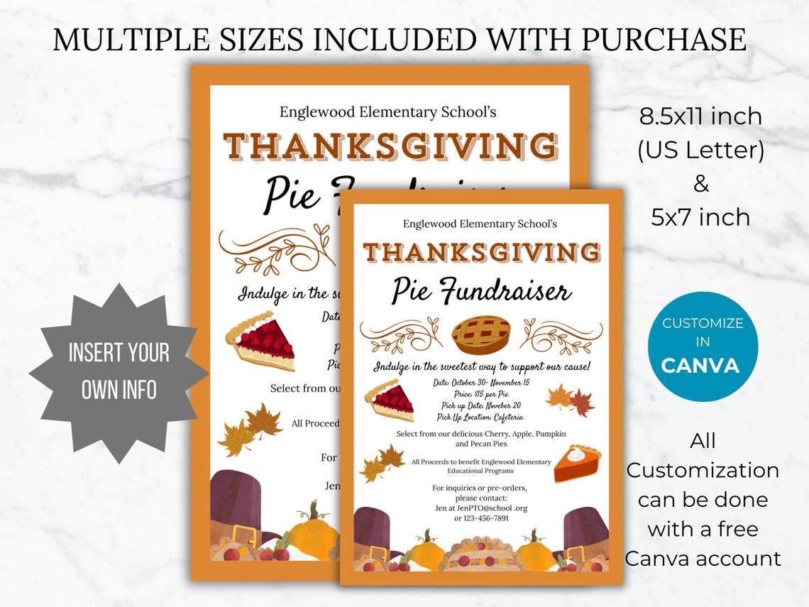 Thanksgiving Pie Fundraiser Flyer Template Pie Sale Flyer Editable Fall ...