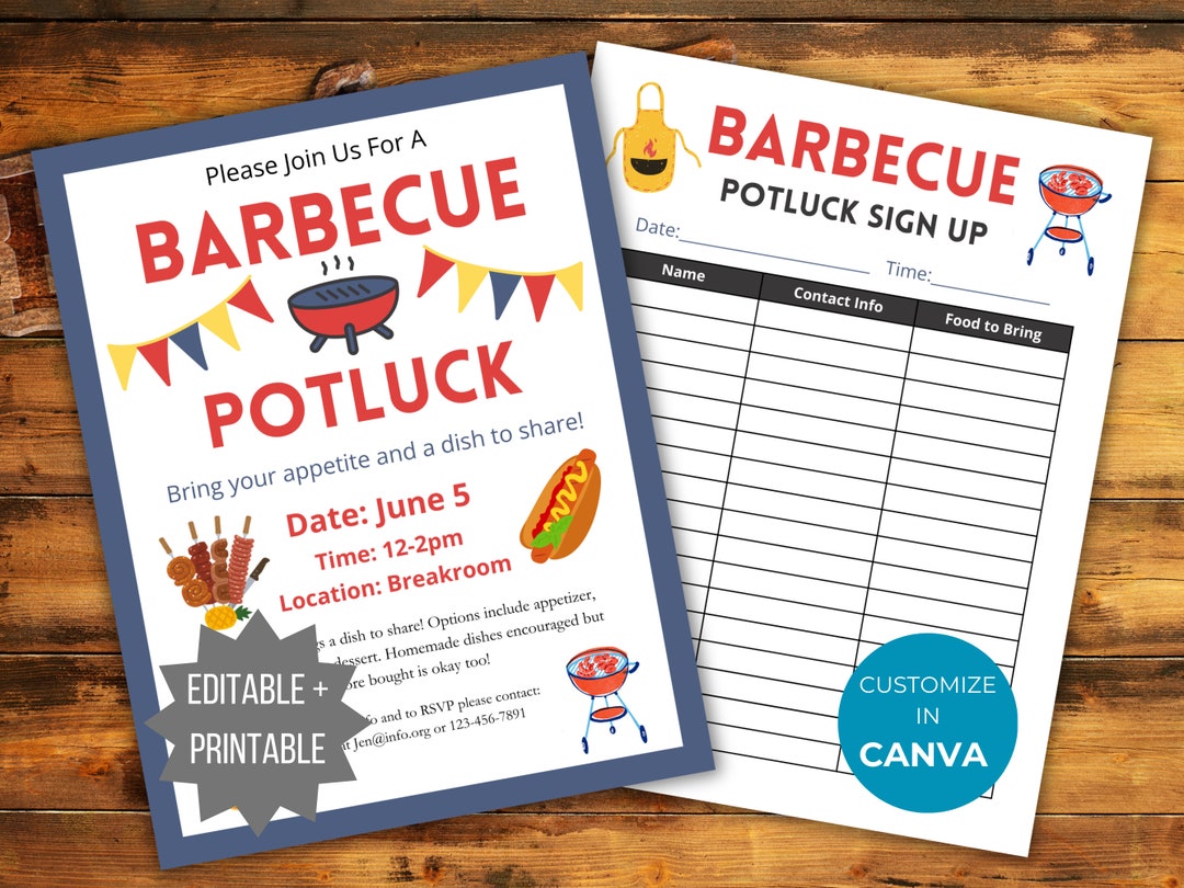 Barbecue Potluck Invite Template BBQ Potluck Sign up Sheet Office ...