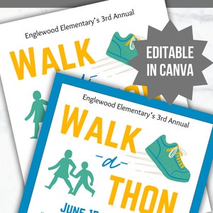Walk-a-thon Flyer Editable Marathon Race Fundraiser Flyer PTA Printable ...