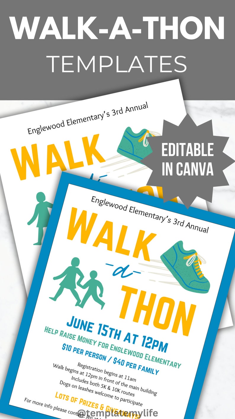 Walkathon Fundraiser Flyer Editable Marathon Fundraiser Invite ...