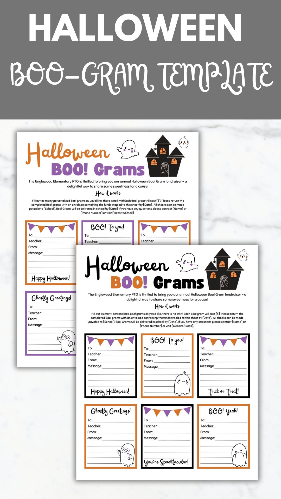 Halloween Candy Gram Flyer PTO Template Halloween Boo Gram Printable ...
