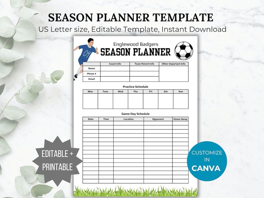 Soccer Season Planner Template Soccer Game Schedule Printable Soccer ...