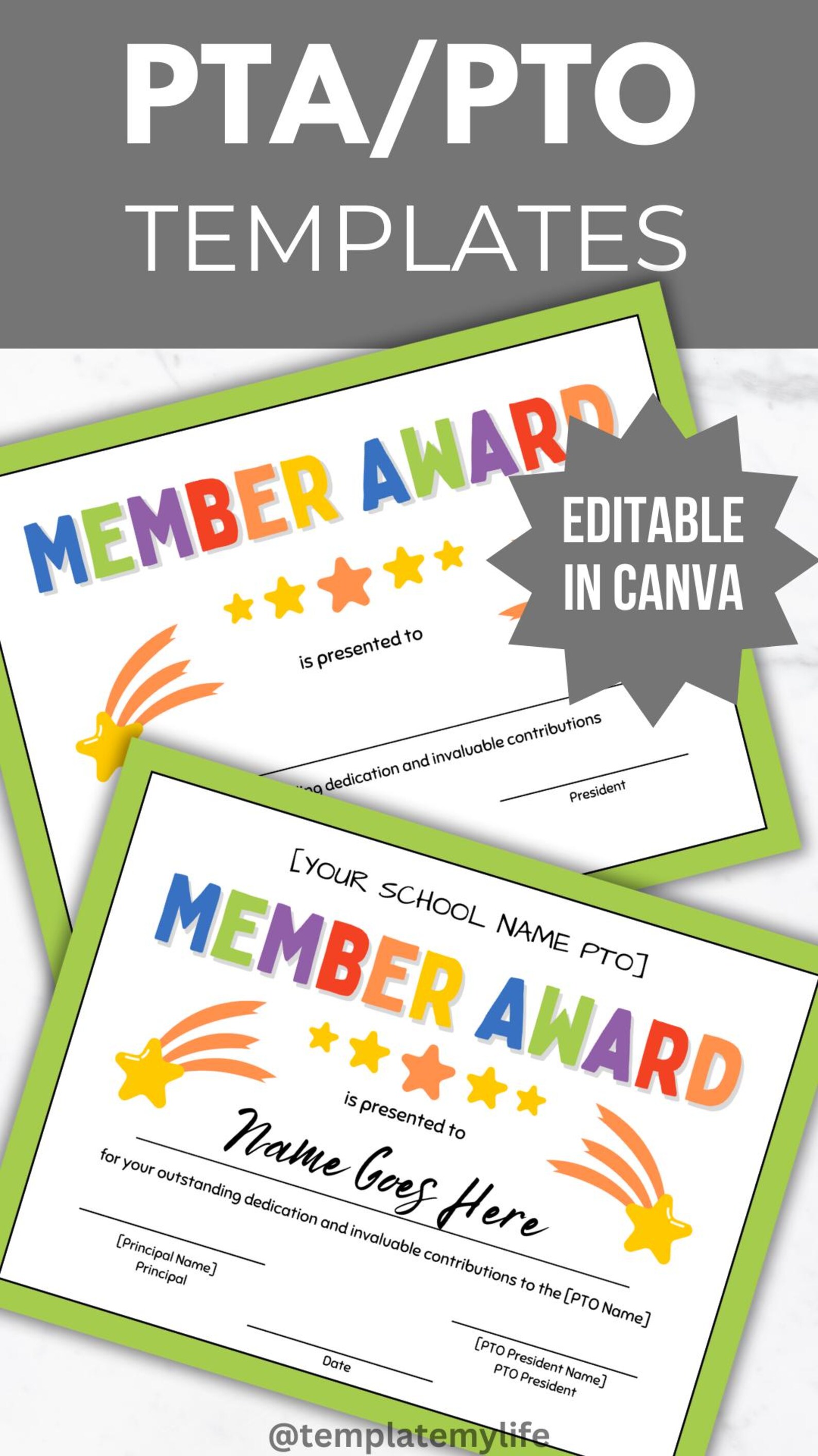PTO PTA Member Award Certificate Template Member Appreciation Gift ...